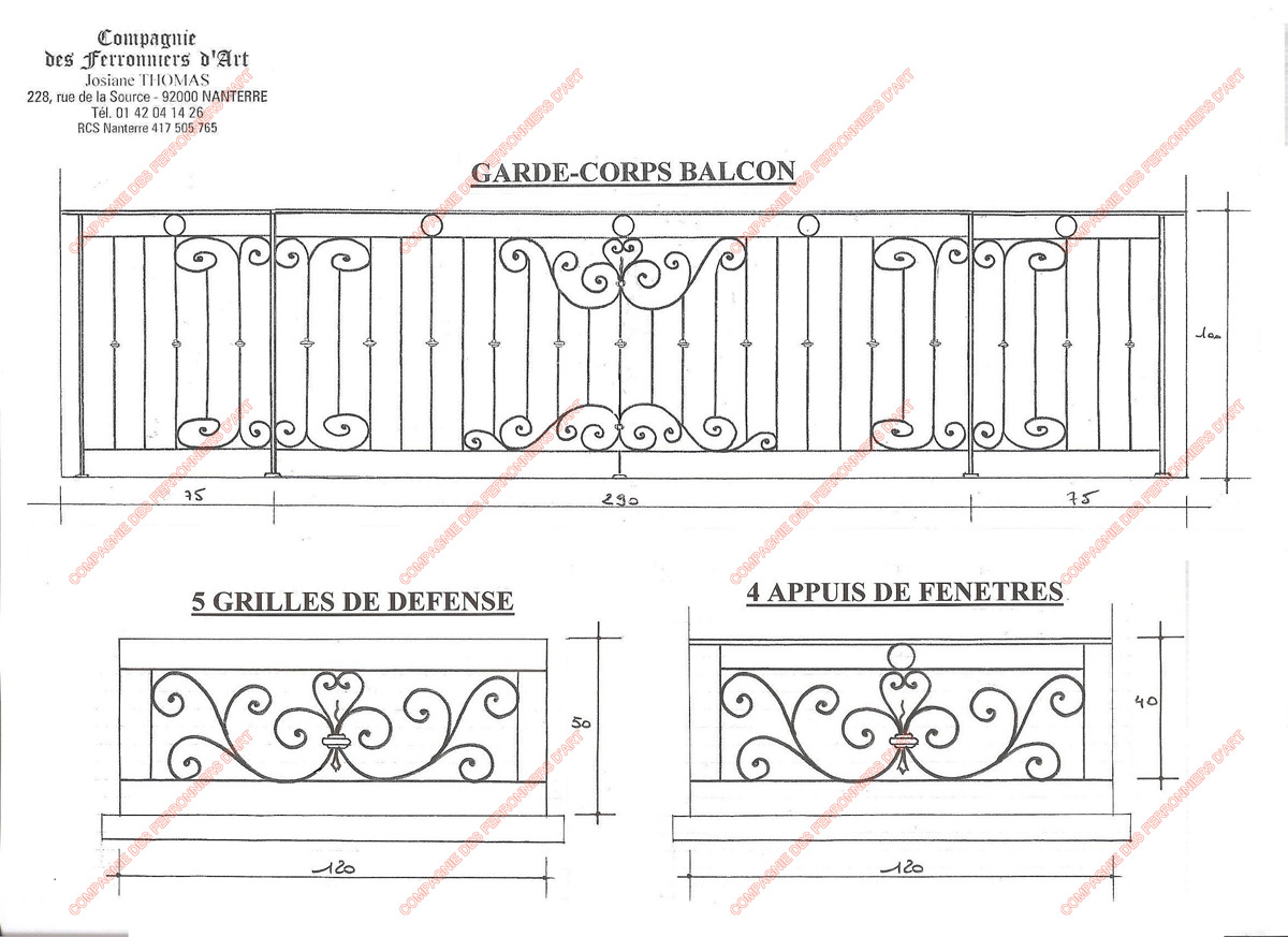 Garde-corps en fer forgé Traditionnels : Modèle GCT12 Barreaux volutes